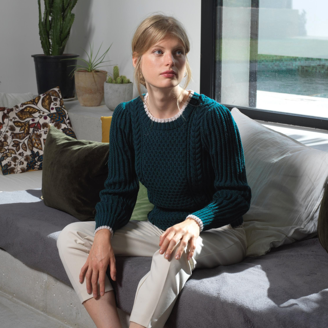 Le pull vert bouteille à tricoter en laine Mérinos Extrafine – Anny Blatt